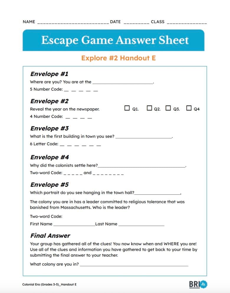 Escape Room Student Handout | Bill of Rights Institute