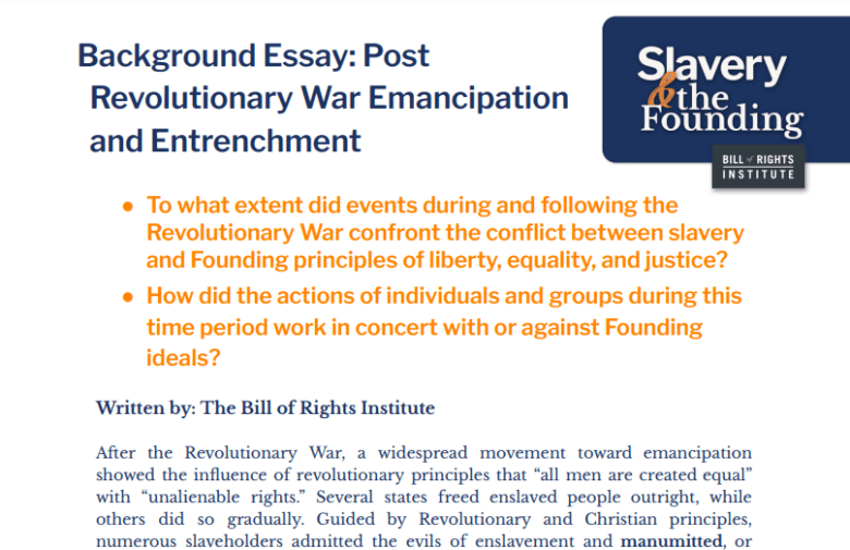 Background Essay: Post Revolutionary War Emancipation and Entrenchment ...