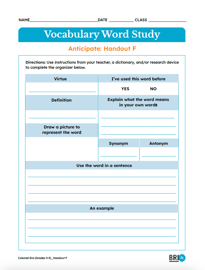 Vocabulary Word Study Handout | Bill of Rights Institute