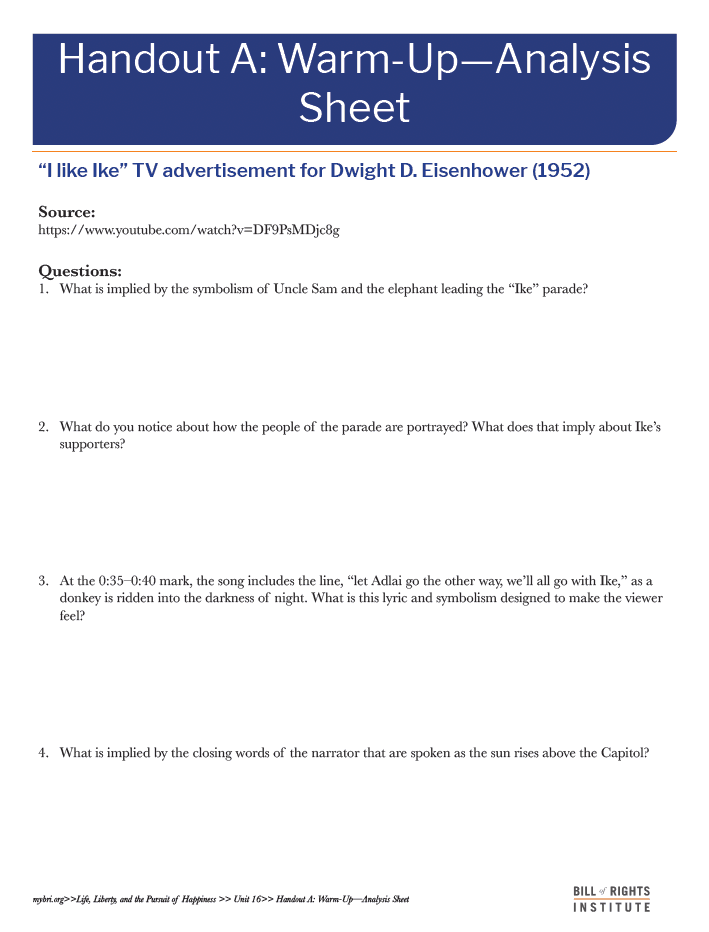 “I like Ike” TV advertisement Warm-Up Handout | Bill of Rights Institute