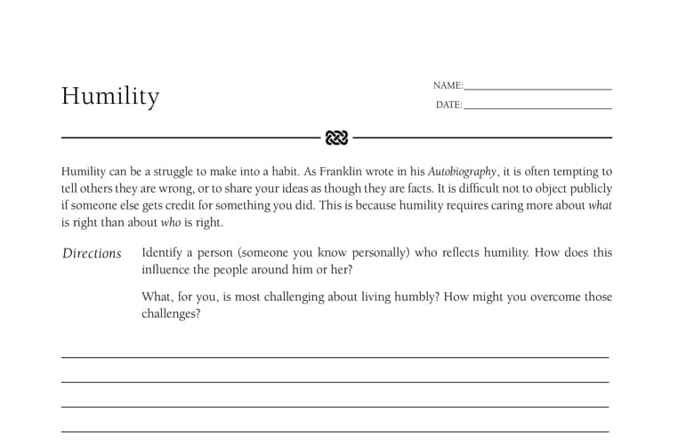 Humility Worksheet | Bill of Rights Institute