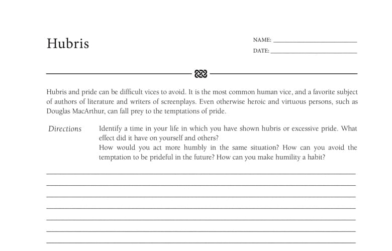 Hubris Worksheet | Bill of Rights Institute
