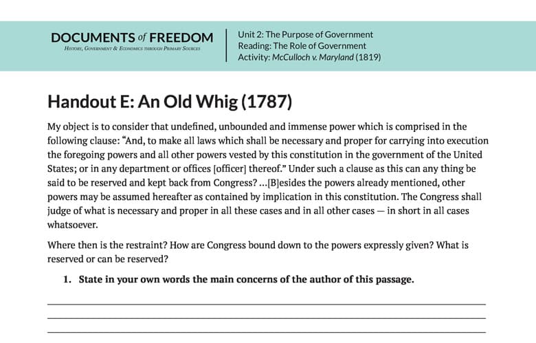 Primary Source: An Old Whig | Bill of Rights Institute