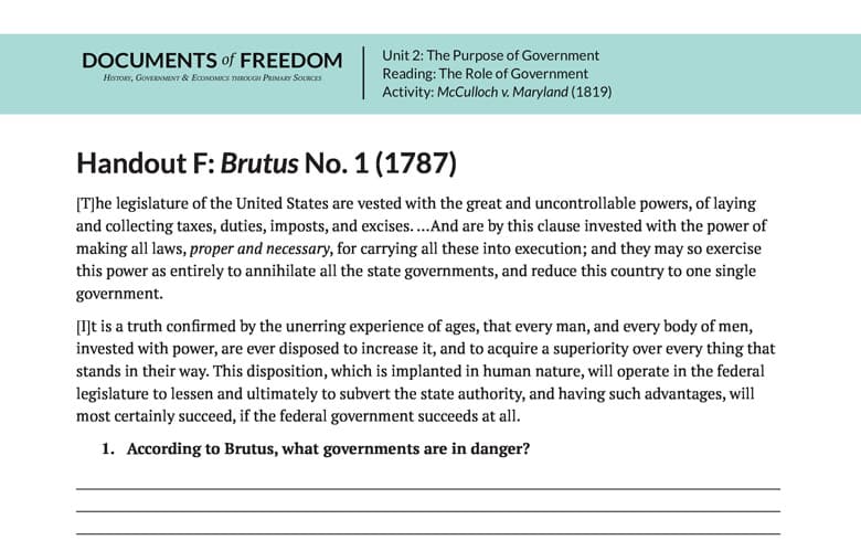 Primary Source: Brutus No. 1 | Bill of Rights Institute