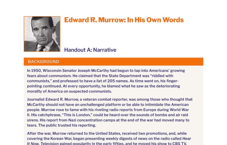 Edward R. Murrow - Handout A: Narrative | Bill of Rights Institute