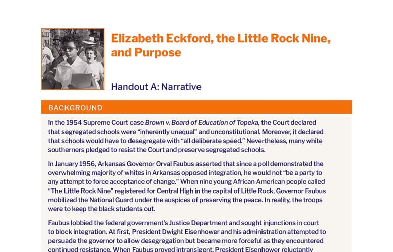Elizabeth Eckford, the Little Rock Nine, and Purpose - Handout A ...