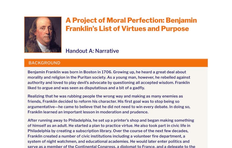 A Project of Moral Perfection: Benjamin Franklin's List of Virtues and ...