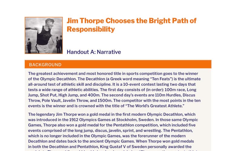Jim Thorpe Chooses the Bright Path of Responsibility - Handout A ...