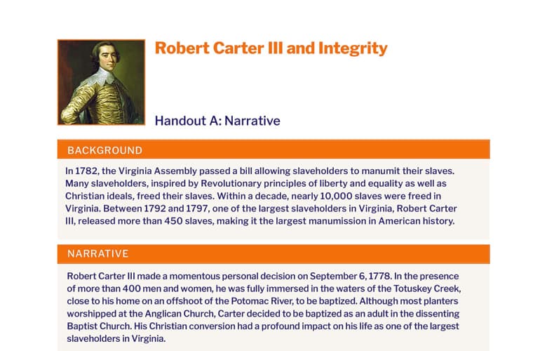 Robert Carter III and Integrity - Handout A: Narrative | Bill of Rights ...