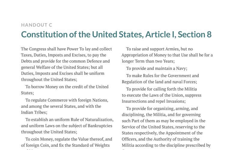 Handout C: Article I, Section 8 of the U.S. Constitution | Bill of ...