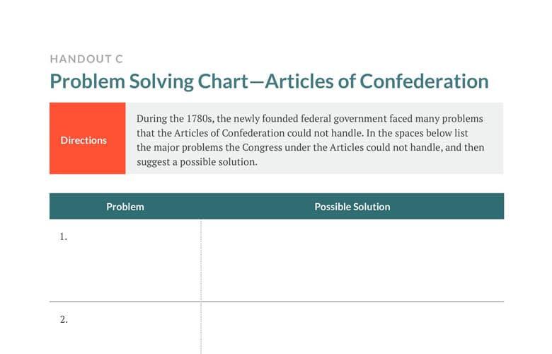 Handout C: Problem Solving Chart - Articles of Confederation | Bill of ...