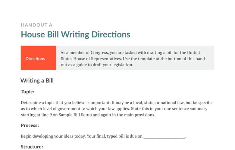 Handout A: House Bill Writing Directions | Bill of Rights Institute