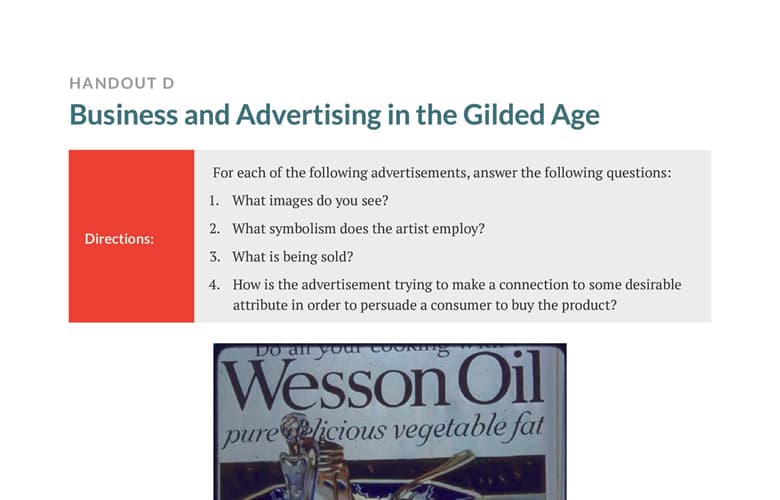 Handout D: Business and Advertising in the Gilded Age | Bill of Rights ...