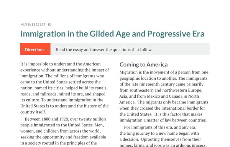 Handout B: Immigration in the Gilded Age and Progressive Era | Bill of ...