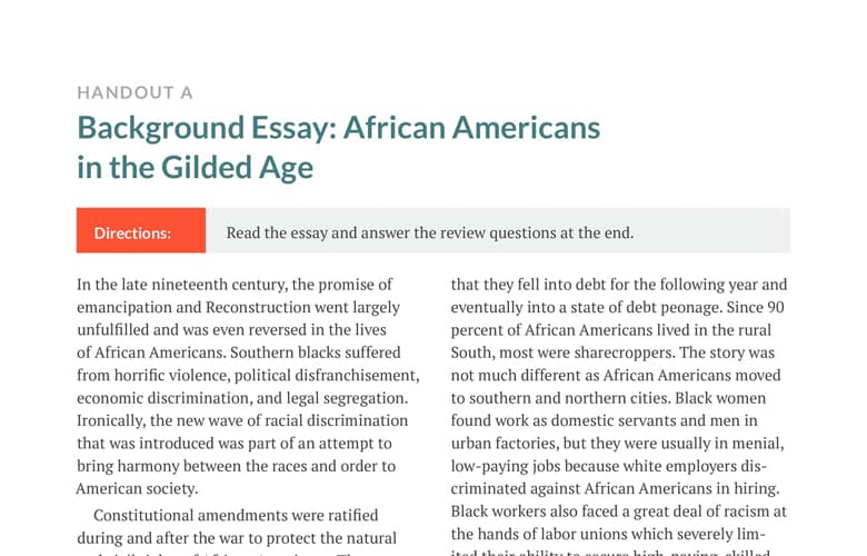 Handout A: Background Essay: African Americans in the Gilded Age | Bill ...