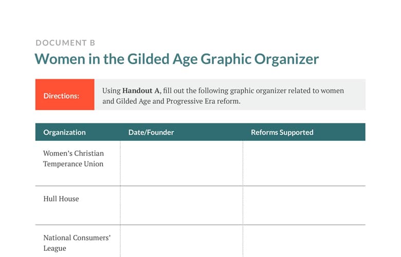 Handout B: Women in the Gilded Age Graphic Organizer | Bill of Rights ...