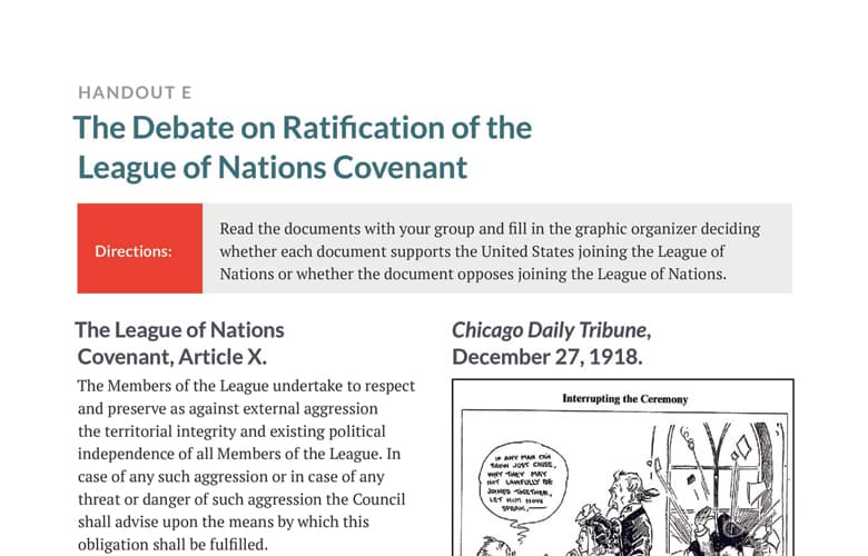 Handout E: The Debate on Ratification of the League of Nations Covenant ...