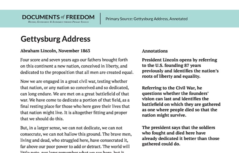 Primary Source: Gettysburg Address Annotated | Bill of Rights Institute