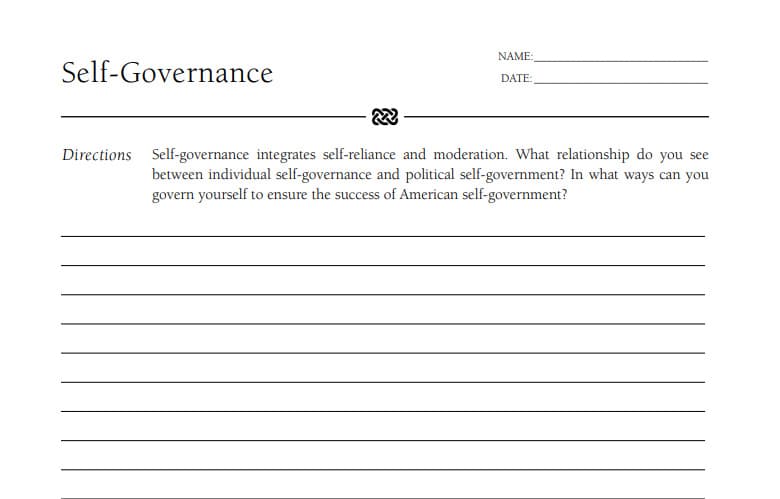 Self-Governance Worksheet | Bill of Rights Institute