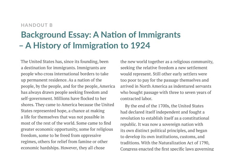 Handout B: Background Essay: A Nation of Immigrants - A History of ...