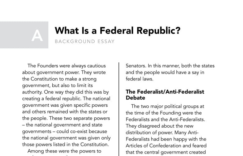 Handout A: What Is a Federal Republic? (Background Essay) | Bill of ...